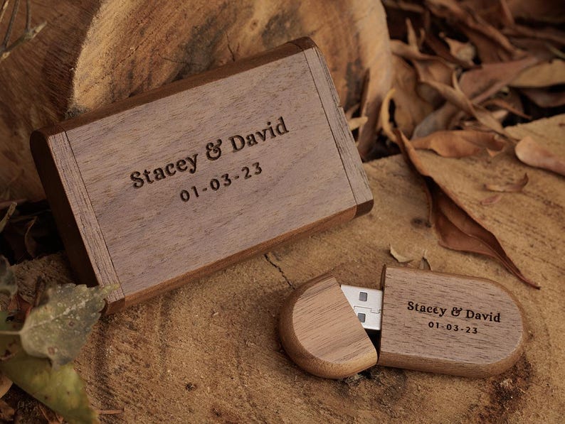 Custom Wooden USB Flash Drive With Engraved Box, Bridesmaid Wedding Photo USB, Personalised ...