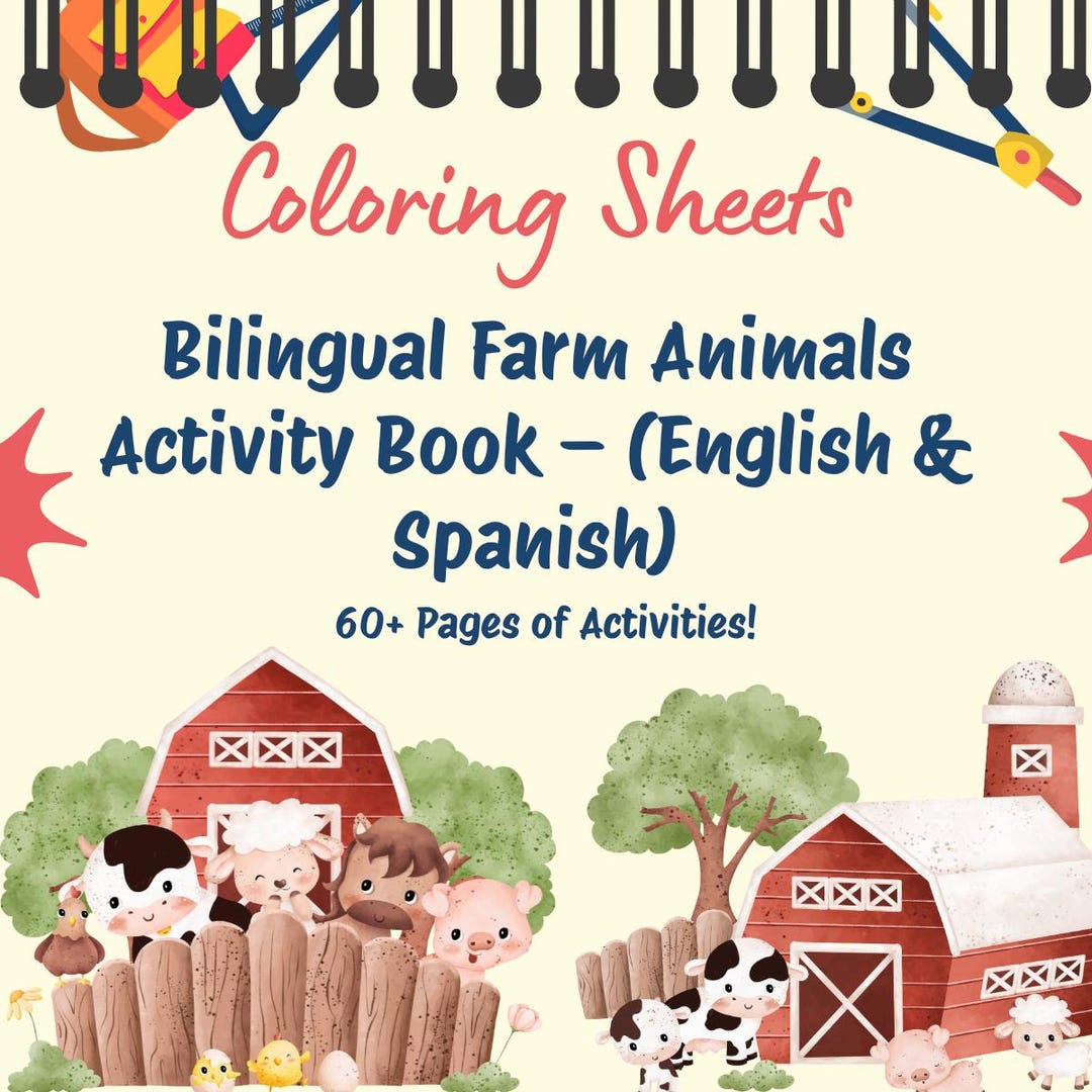 Bilingual Farm Animals Activity Book: English & Spanish Coloring Pages ...