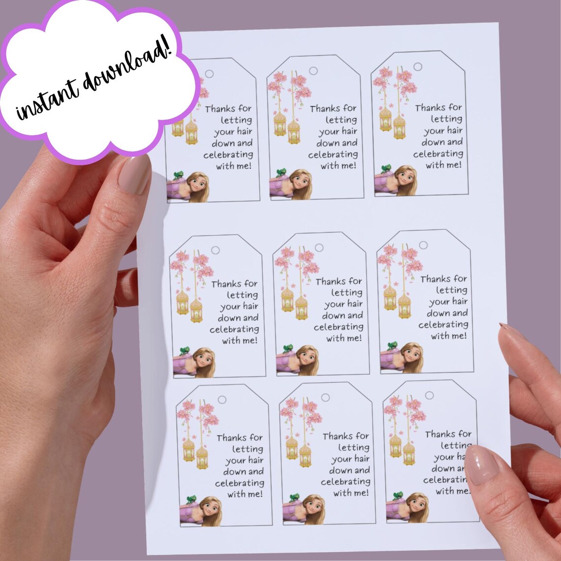 Editable Tangled Birthday Favor & Thank You Tags | Rapunzel Canva ...