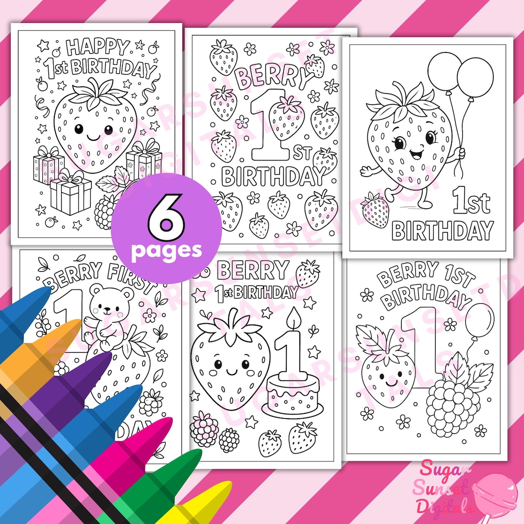 Berry First Birthday Coloring Pages 1st Birthday Party Activity ...