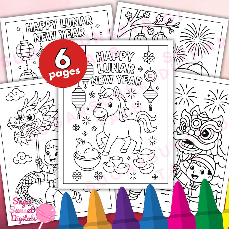 Lunar New Year Coloring Pages | Year of the Horse (PDF Printable) - Etsy