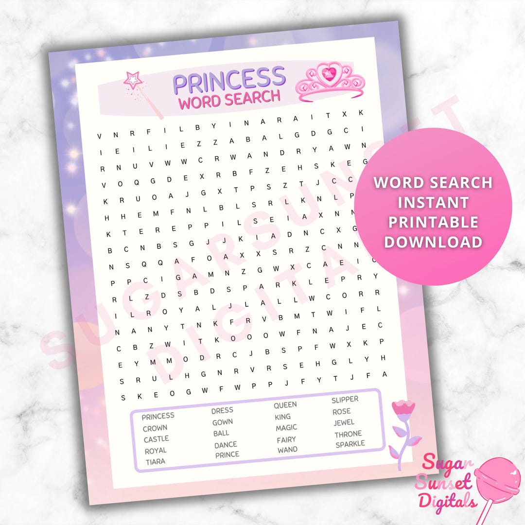 Princess Word Search Printable | Fairy Tale Kids Game (PDF Download) - Etsy
