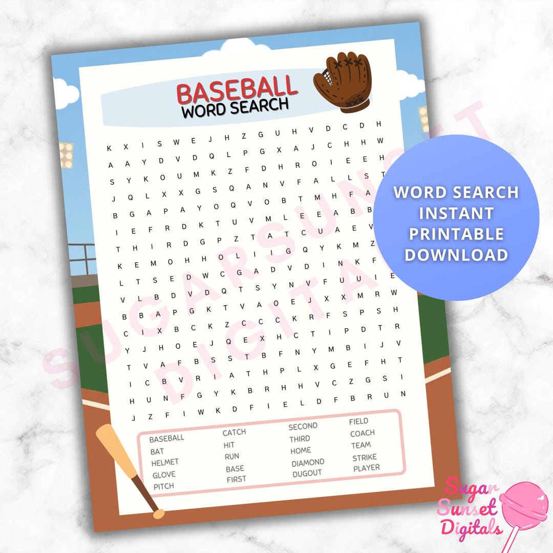 Baseball Word Search Printable | Kids Sports Puzzle (instant Download ...