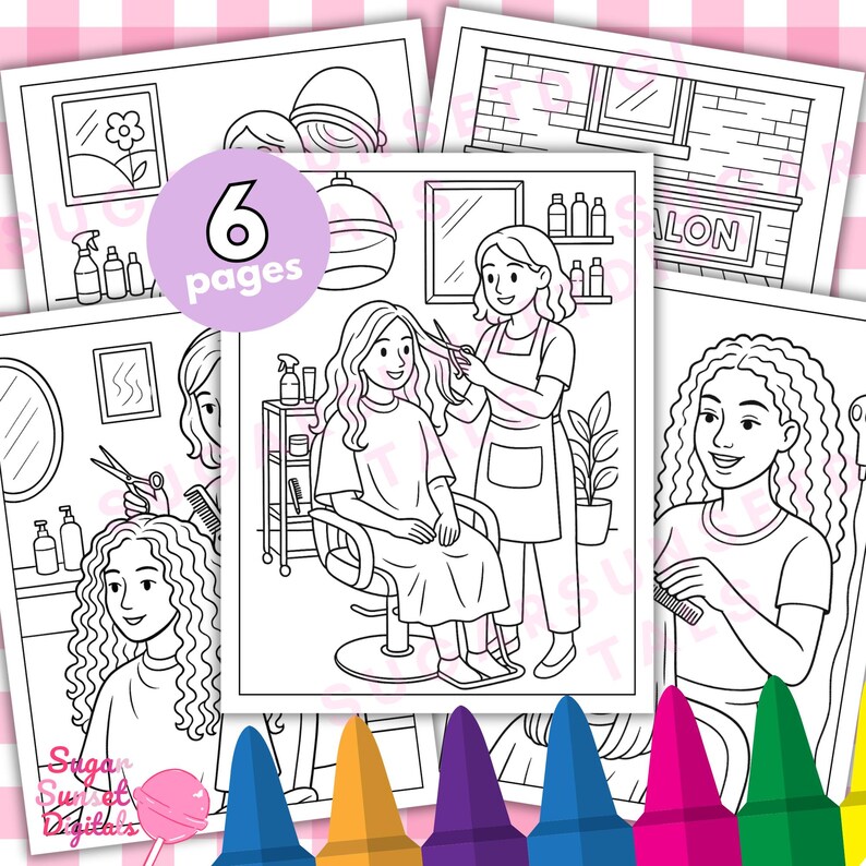 Hair Salon Coloring Pages: Kids Printable Activity Sheets (PDF) - Etsy