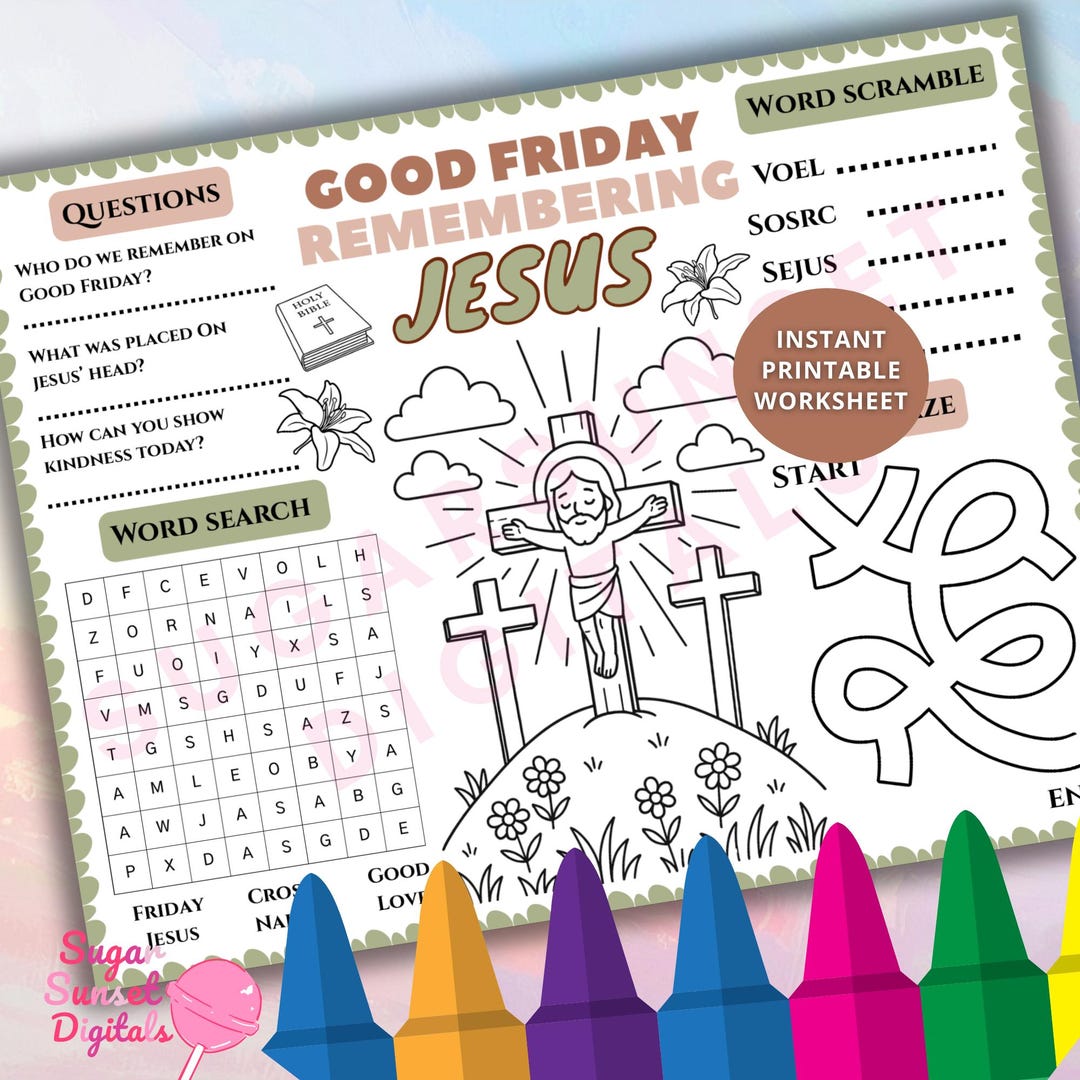 Good Friday Jesus Activity Placemat Worksheet | Christian Kids Bible ...
