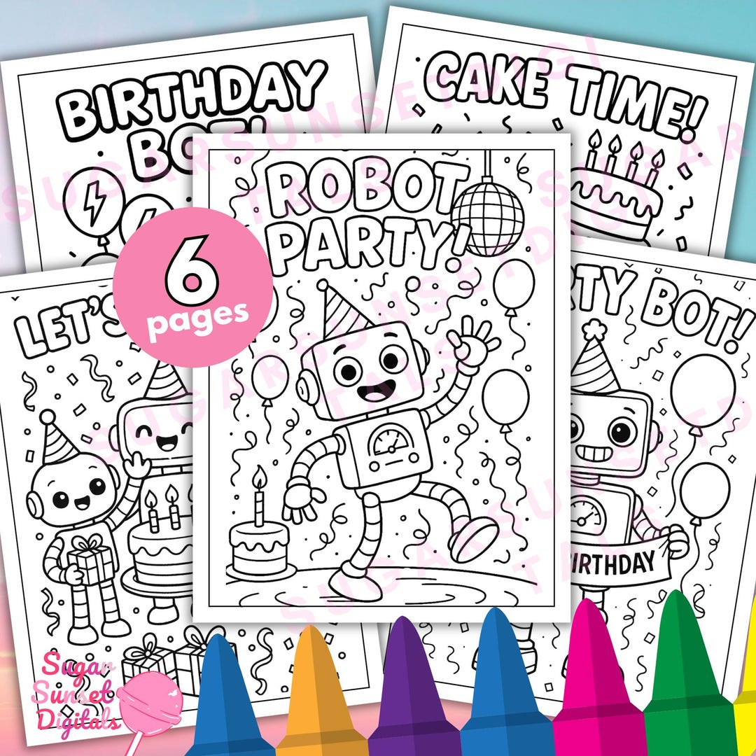 Robot Birthday Coloring Pages: Kids Party Activity (digital Download ...