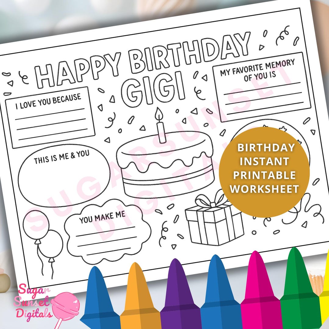 Happy Birthday Gigi Printable Fillable Birthday Card Sheet for Gigi ...