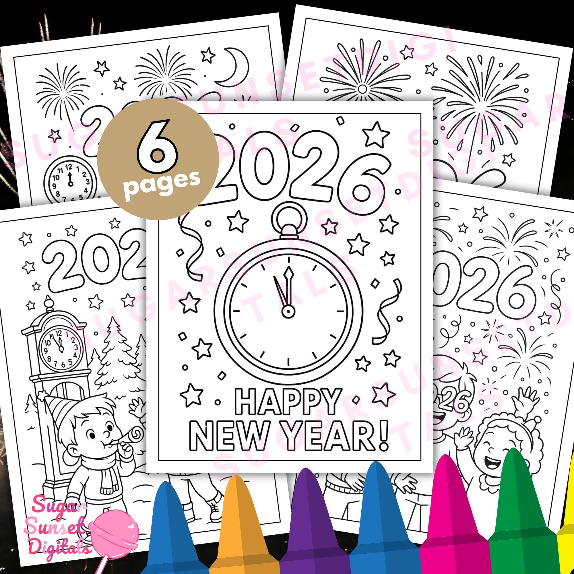 2026 New Year’s Coloring Pages for Kids Fun Printable NYE Activity ...