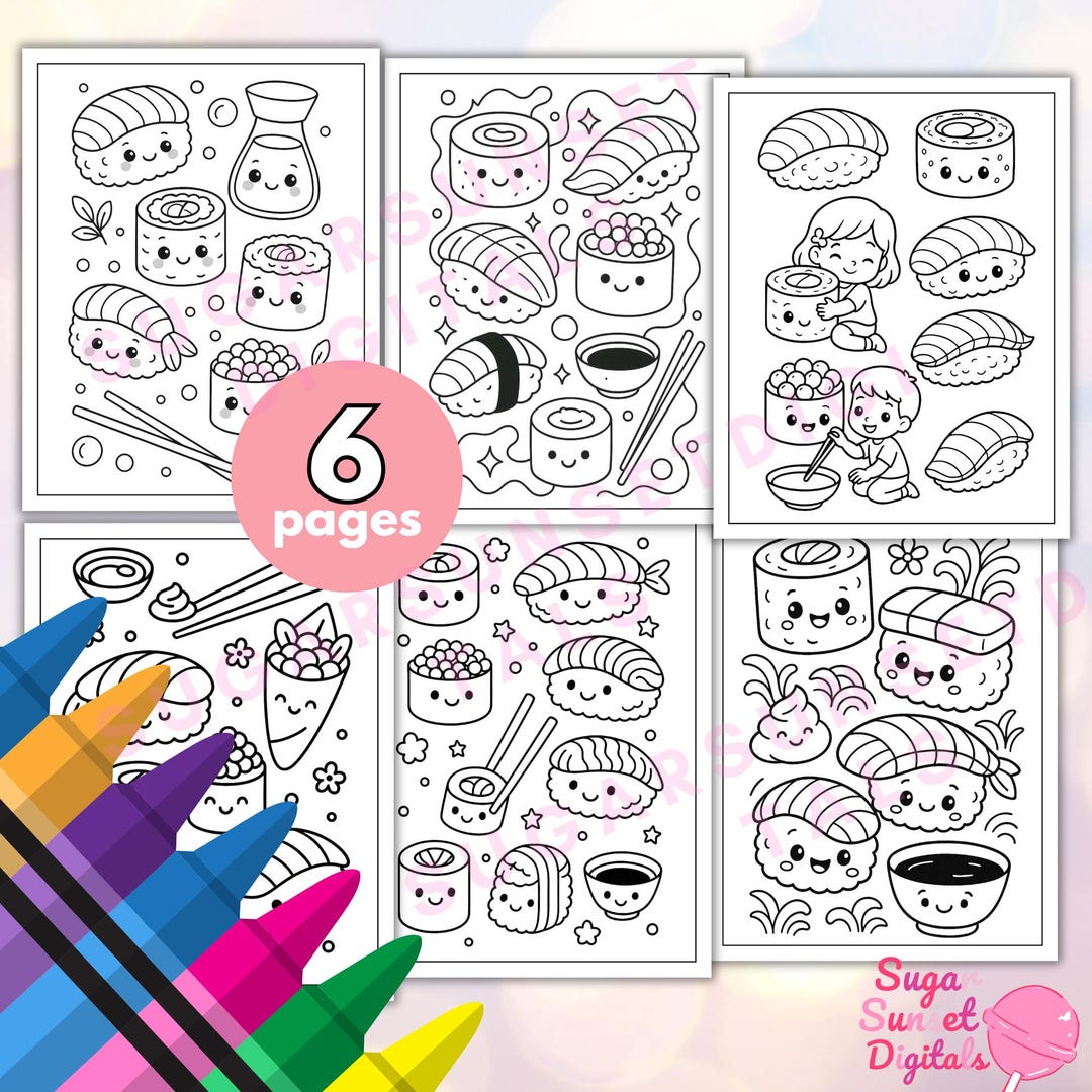 Sushi Coloring Pages Cute Food Coloring Sheets Printable Kawaii Sushi ...