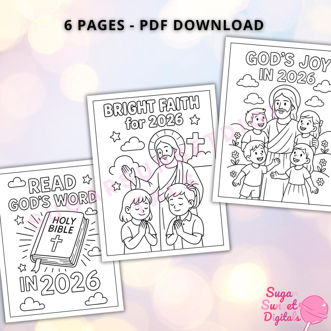 New Year 2026 Bible & Faith Coloring Pages for Kids Printable Christian ...