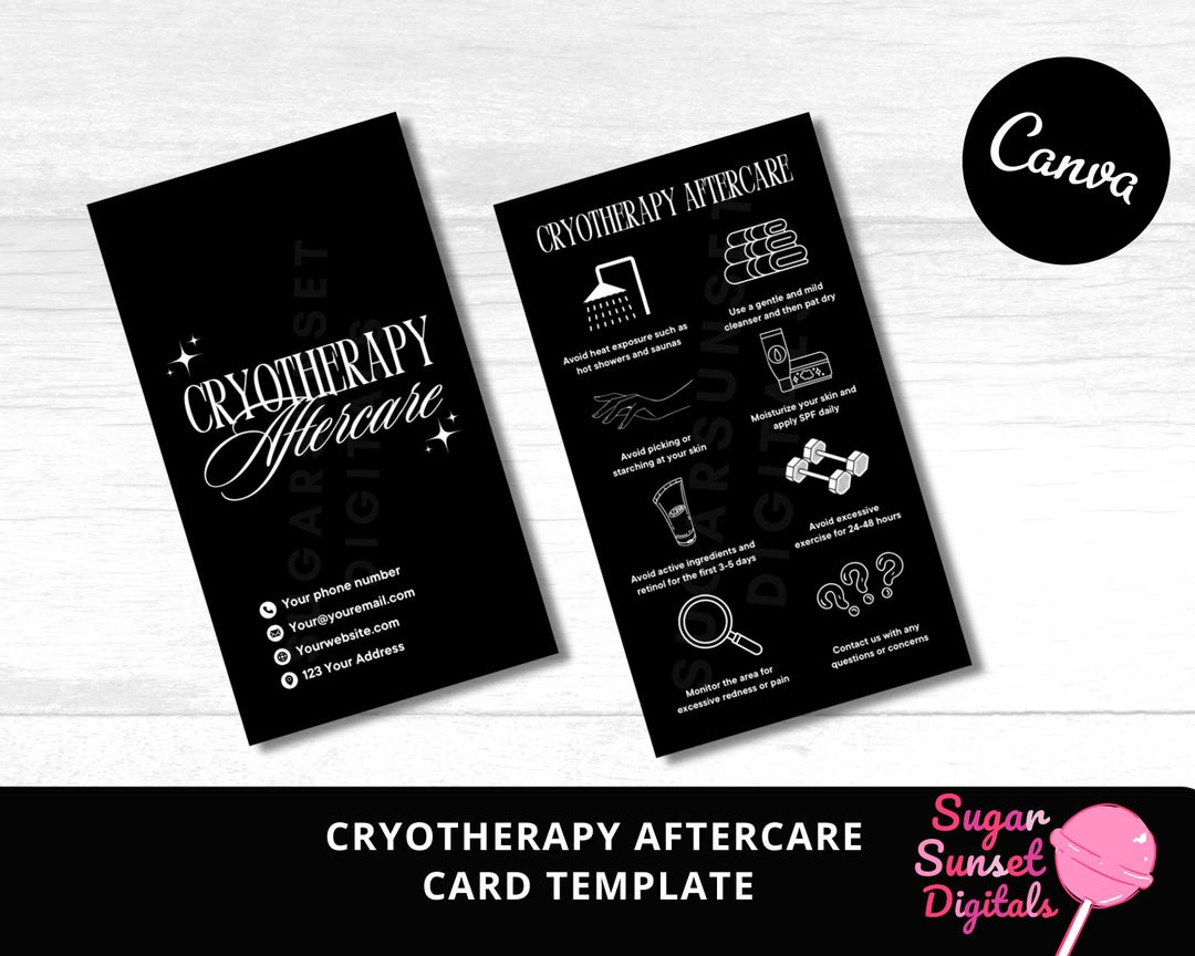 Cryotherapy Aftercare Card: Printable Esthetician Client Instructions ...