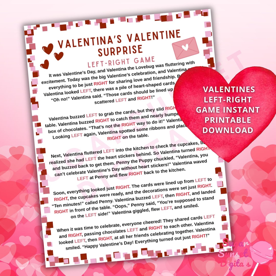 Valentine’s Day Left Right Game for Kids Printable Valentine Classroom ...