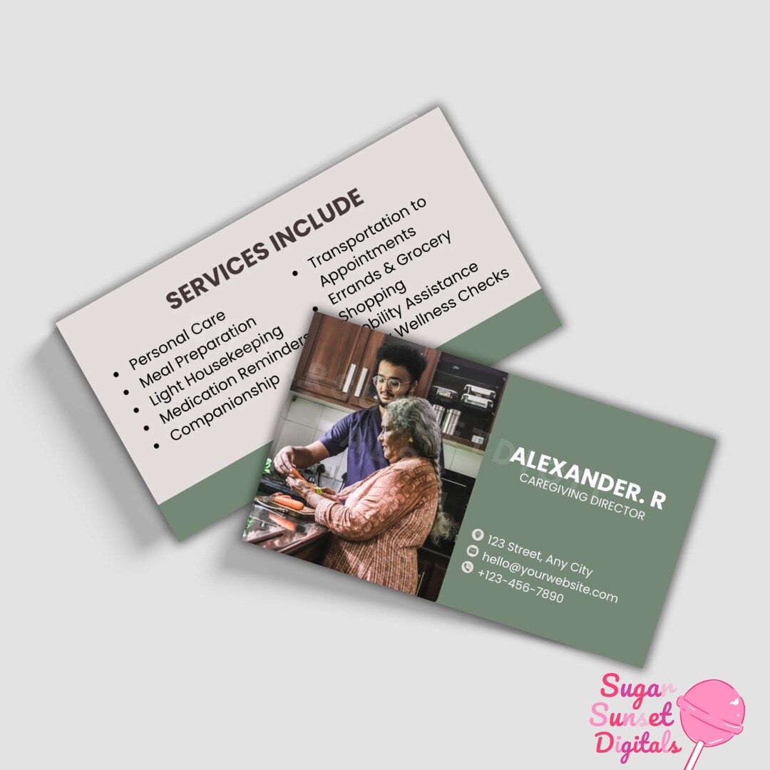 Editable Caregiver Business Card Template: Canva Design (digital ...