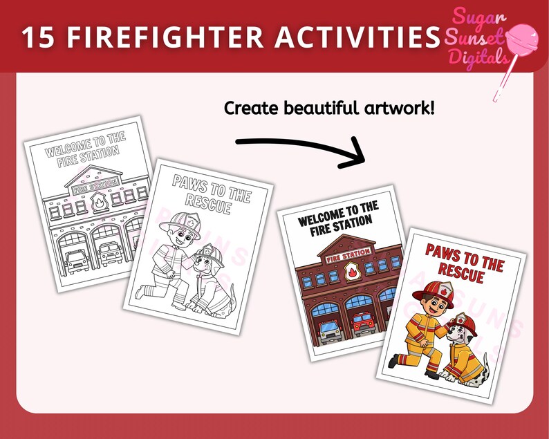 Firefighter Kids Activities: Printable Colouring Pages, Mazes (PDF ...