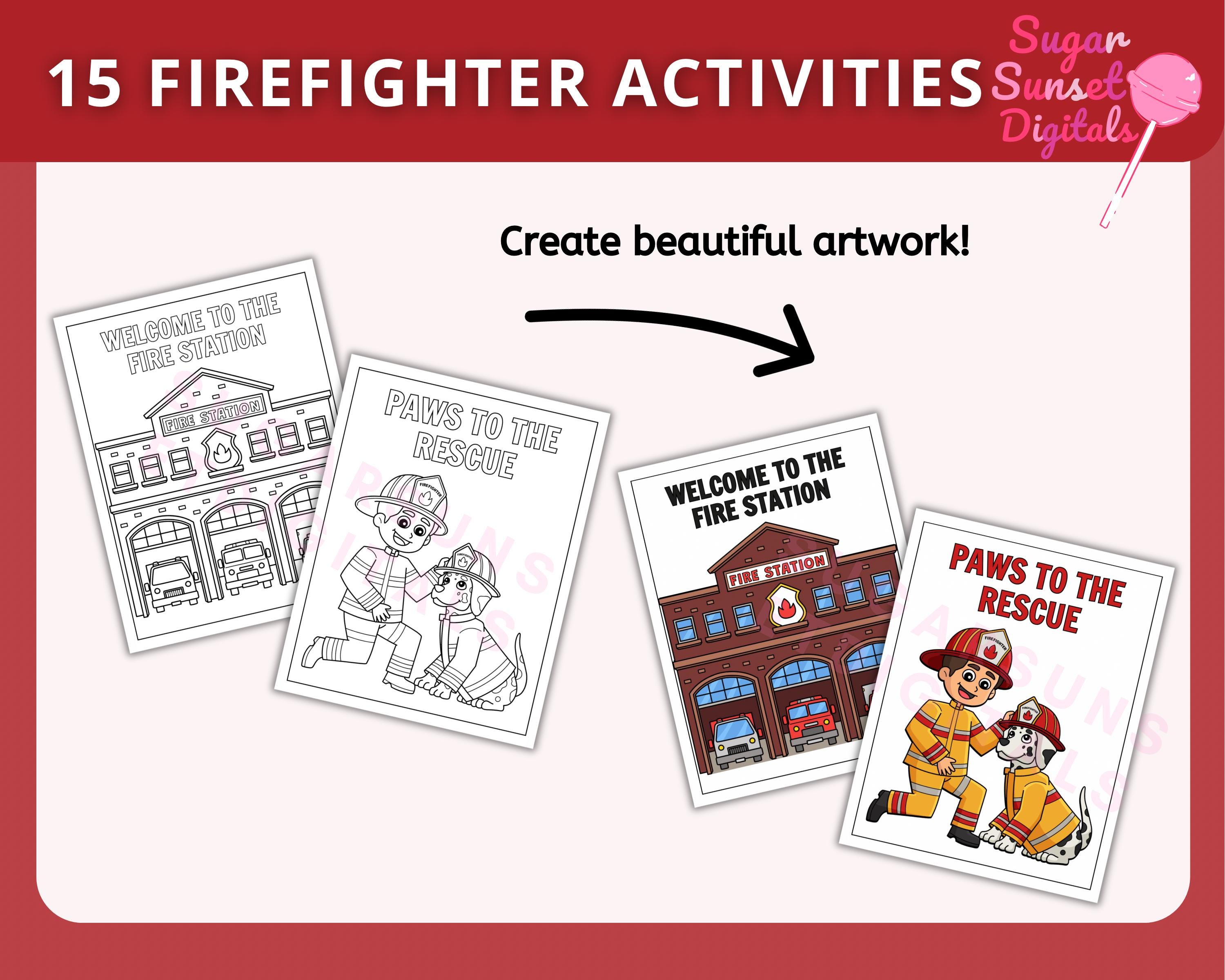 Firefighter Kids Activities: Printable Colouring Pages, Mazes (PDF ...