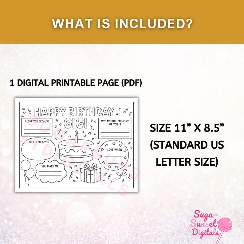Happy Birthday Gigi Printable Fillable Birthday Card Sheet for Gigi ...