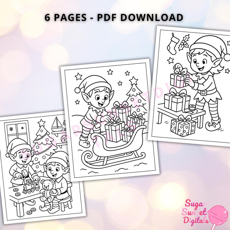 Elf Coloring Pages | Christmas Holiday Activity, Kids & Adults (PDF ...