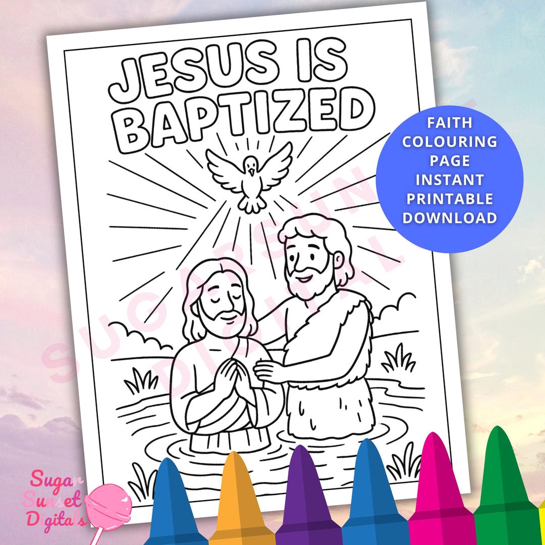 Jesus Baptism Coloring Page | Christian Activity for Kids (instant ...