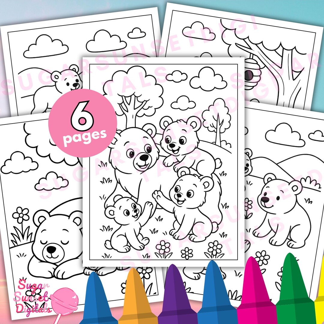 Bear Coloring Pages for Kids: 6 Printable Activity Sheets (PDF Download ...