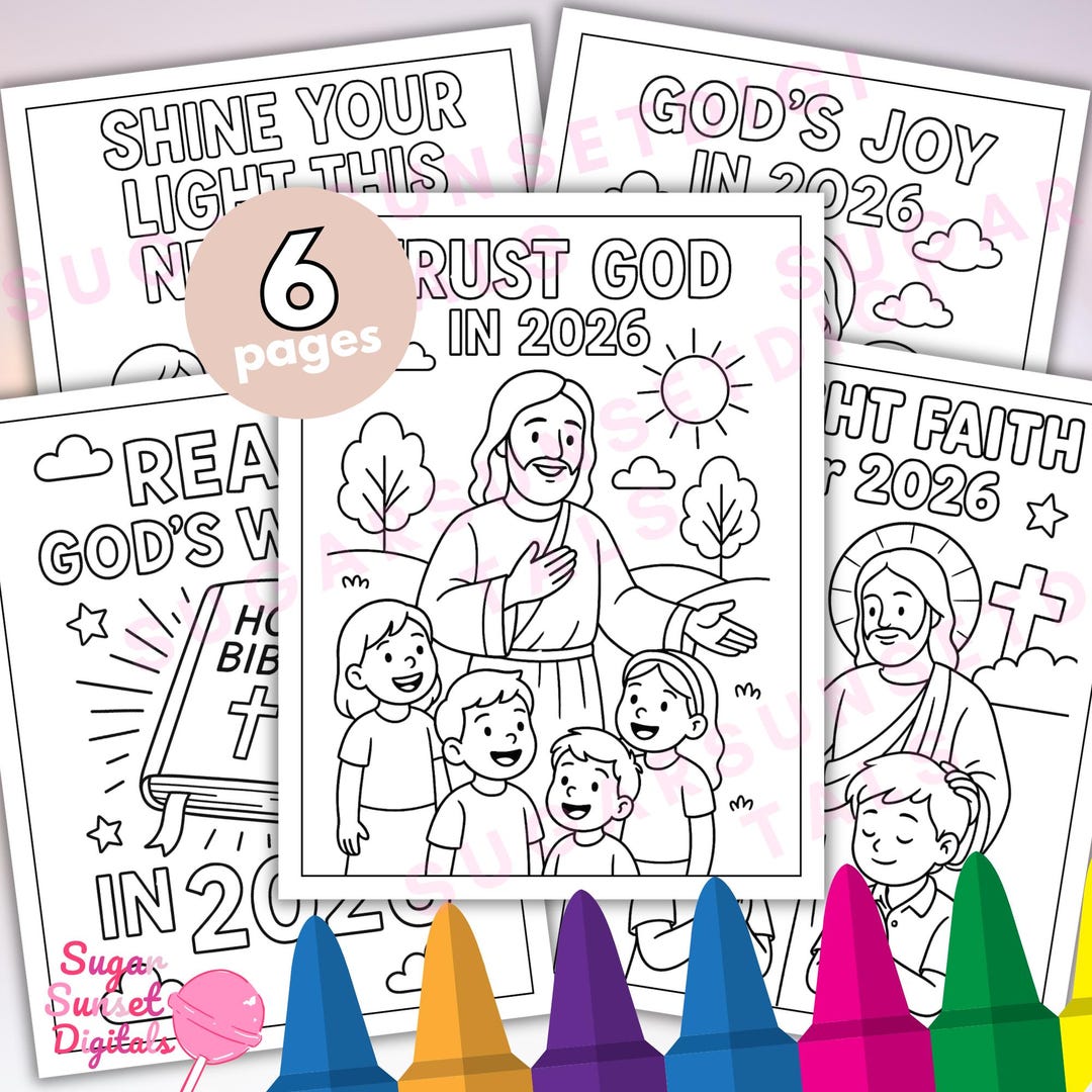 New Year 2026 Bible & Faith Coloring Pages for Kids Printable Christian ...