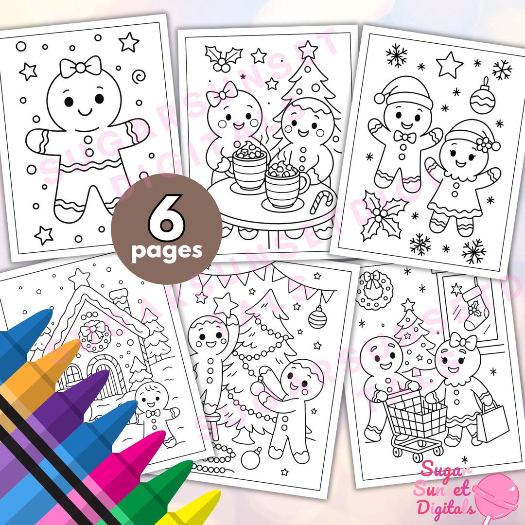 Gingerbread Coloring Pages Christmas Holiday Coloring Sheets Kids ...