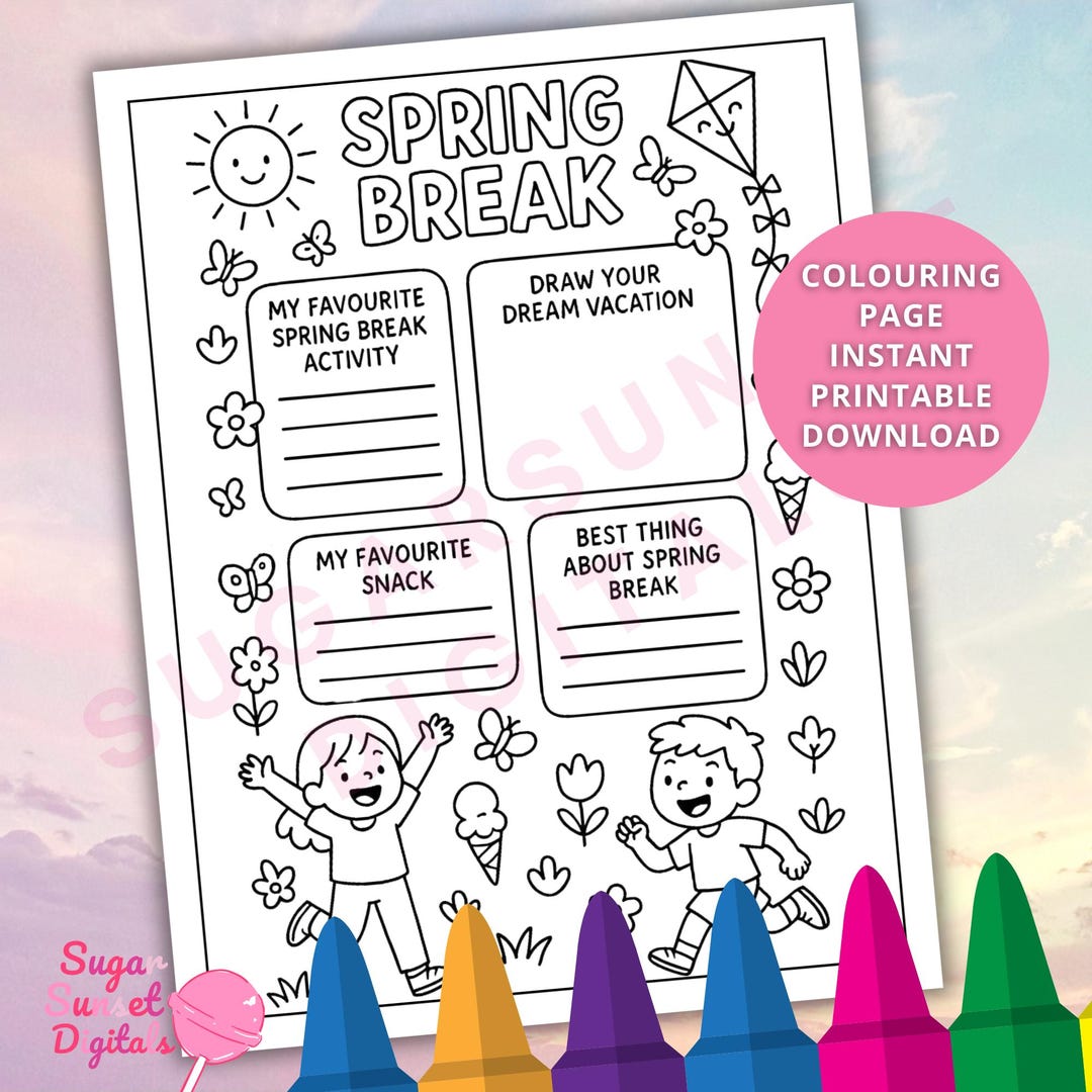 Spring Break Activity Sheet | Kids Coloring Page (digital Download) - Etsy