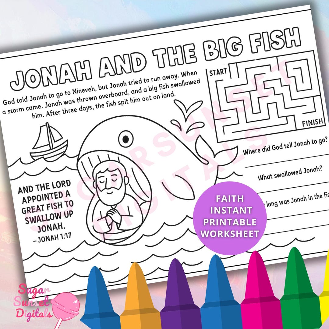 Jonah and the Big Fish Activity Page Bible Lesson Printable for Kids ...