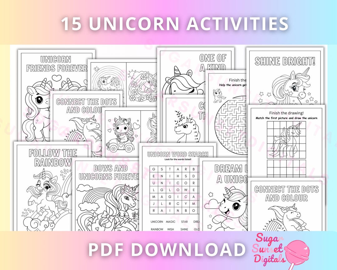 Unicorn Colouring Pages & Word Search Printable Mazes, Worksheets for ...
