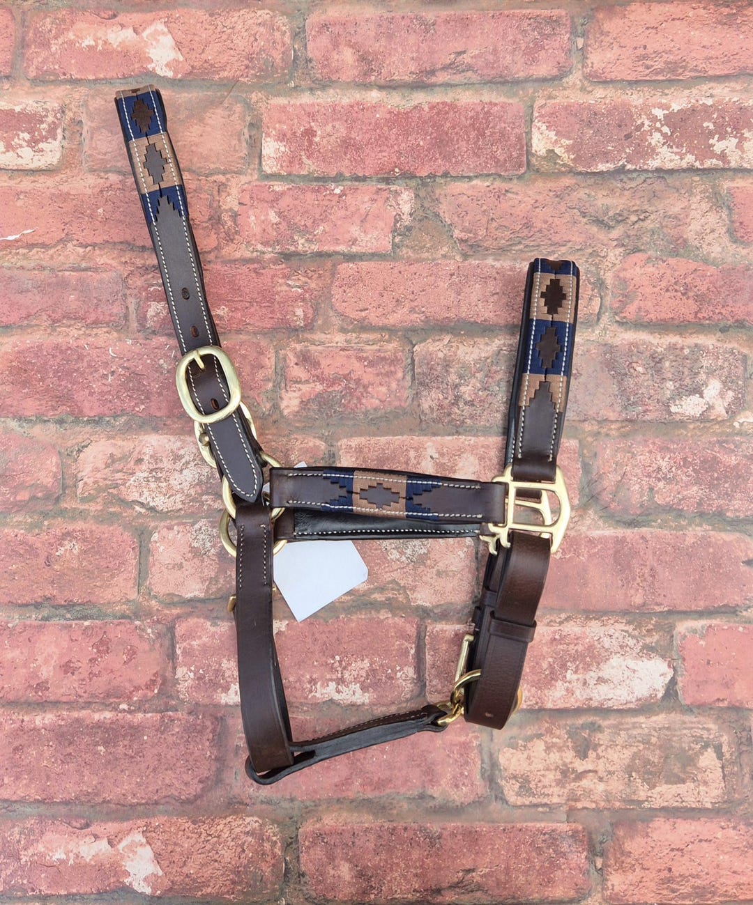 Argentinian Polo Leather Horse Halter - Dark Brown and Navy Adjustable ...