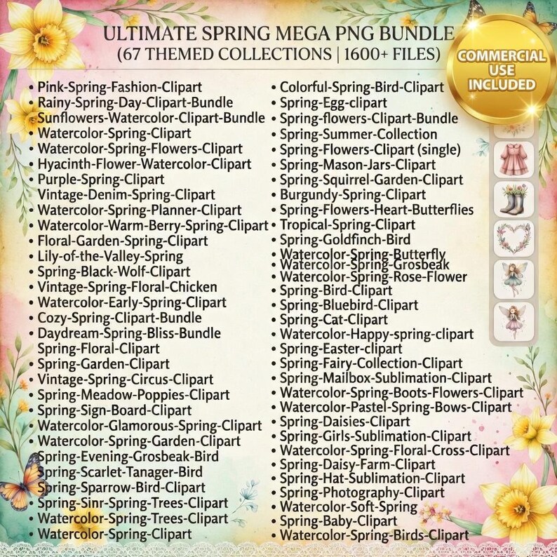 1600+ Trendy Hello Spring Clipart MEGA BUNDLE PNG Collection Watercolor ...