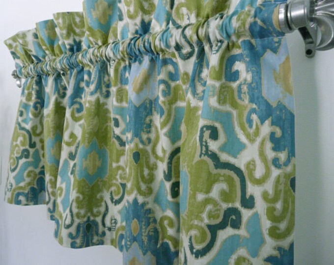 Modern Green Blue Damask Valance for Kitchen Living or - Etsy