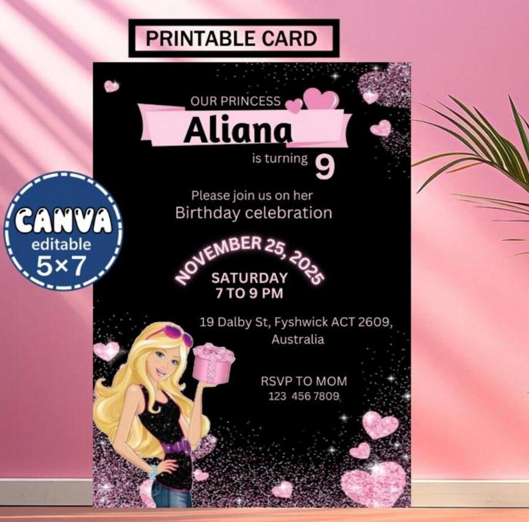 Barbie Princess Birthday Invitation | Editable Canva Template | African ...