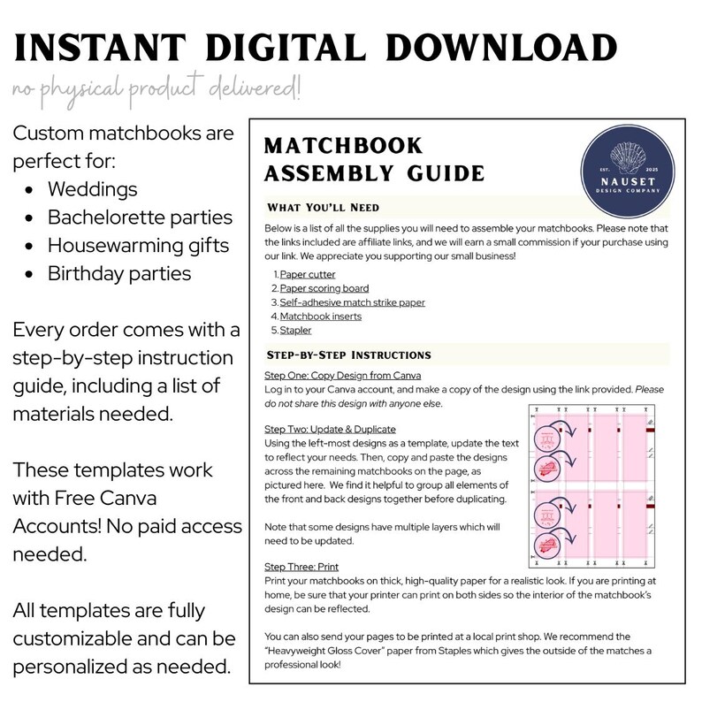 Matchbook Template Lobster Sailboat Matches Printable for Canva ...