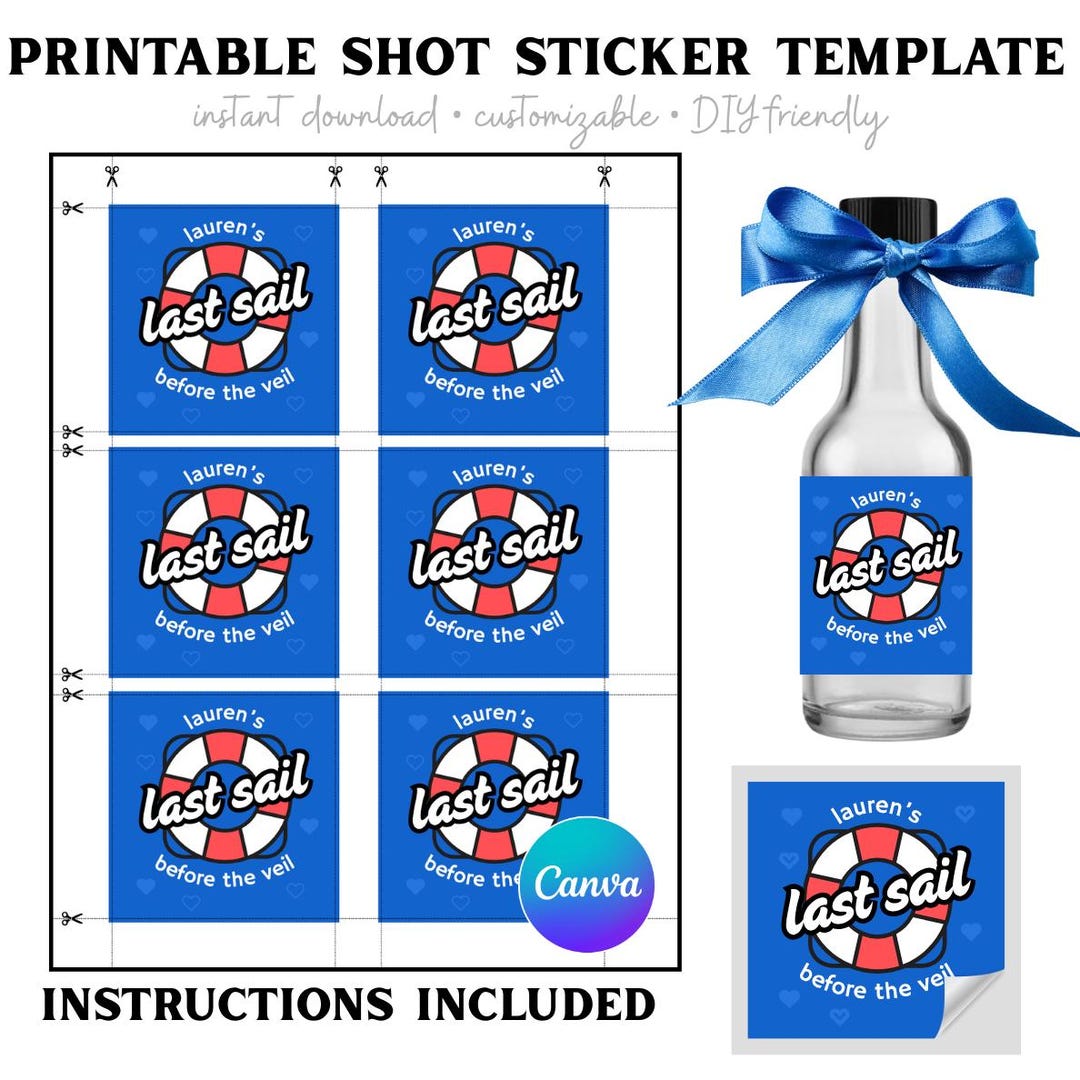 Shot Bottle Sticker Canva Template for Bachelorette Shooter Nip - Etsy