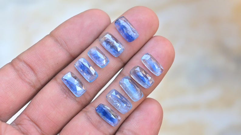 Natural Blue Kyanite Gemstone Rose Cut Rectangle Shape Cabochons Loose ...