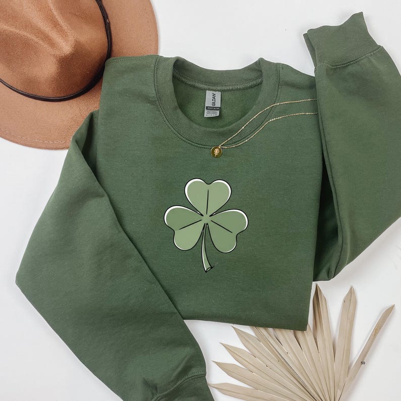 Minimal Clover Sweatshirt Elegant Green Lucky Shamrock Pullover - Etsy