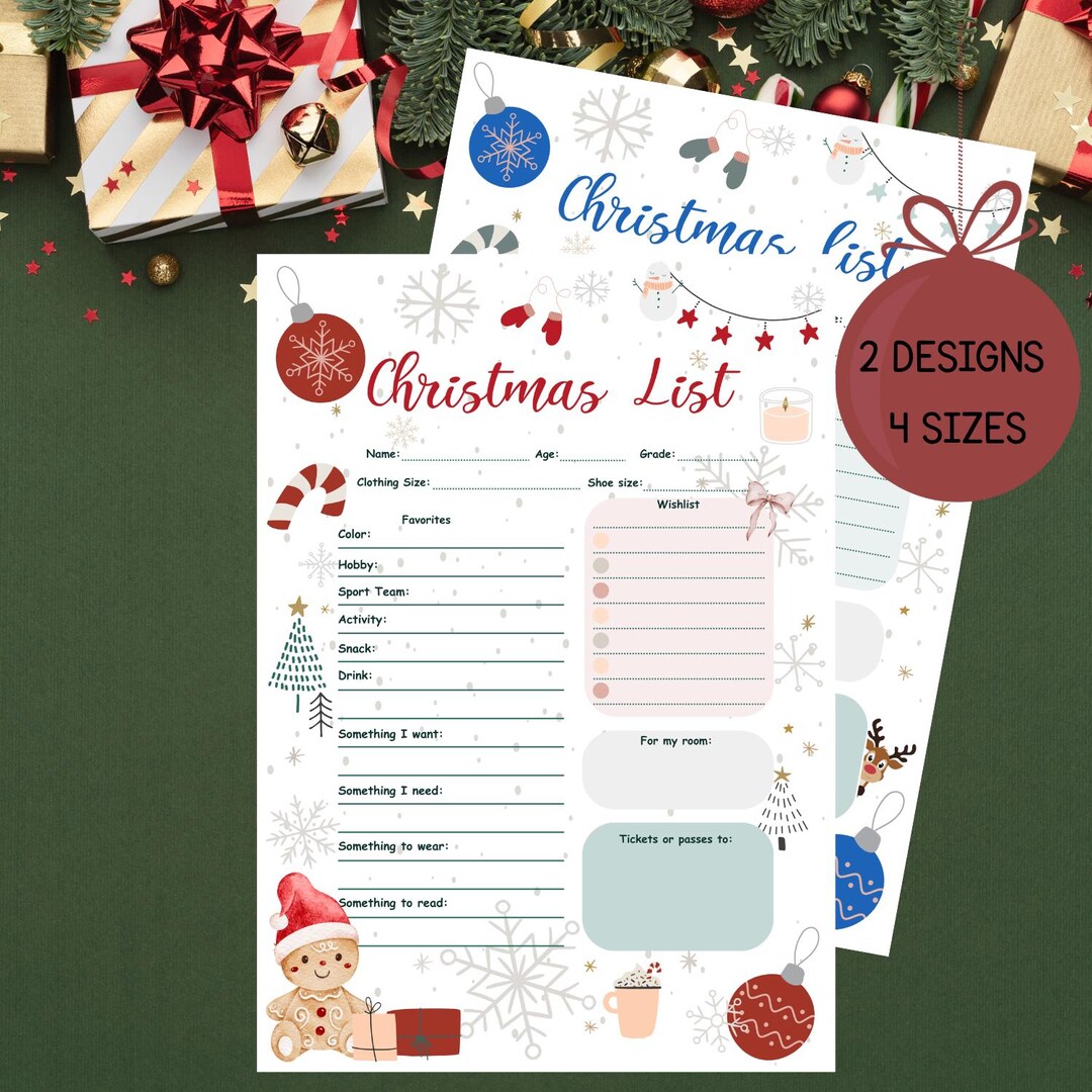 Christmas Wish List for Children, Kids Letter to Santa, Holiday Gift ...