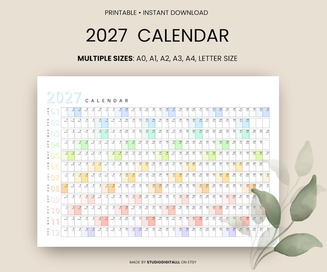 Giant 2027 Wall Calendar | 2027 Wall Planner | Annual Planner | Yearly ...