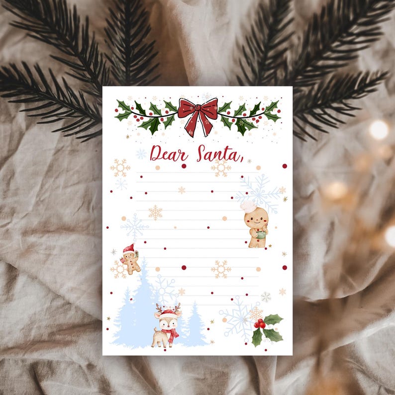 Letter to Santa Printable, Cute Dear Santa Template for Kids, Christmas ...