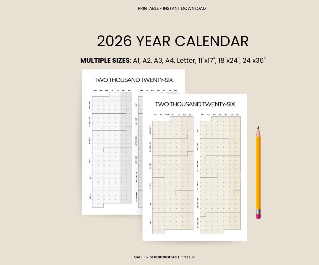 2026 Year Planner Printable, Yearly Planning Calendar, Calendar Poster ...