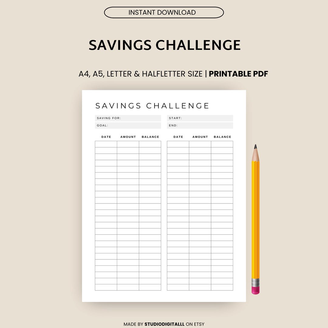 Savings Challenge Printable: Goal Tracker, Finance Planner (PDF ...