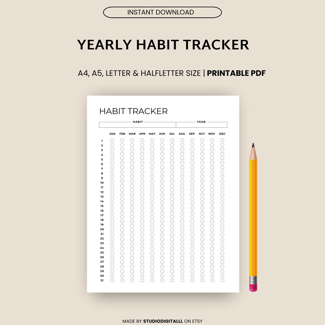 Yearly Habit Tracker Printable, Habit Tracker Template, Routine Tracker ...