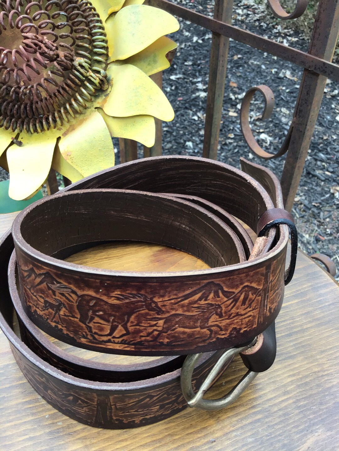 Horse Scene Belt, Brown Leather Belt, Men’s Belt, Women’s Belt, Cowboy ...