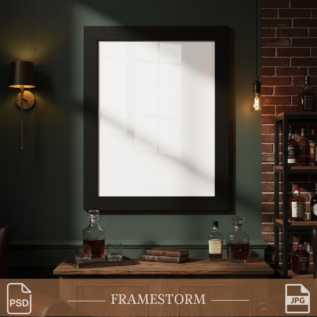 Moody Whiskey Lounge Frame Mockup, 3:4 Ratio, Dark Masculine Wall Art ...