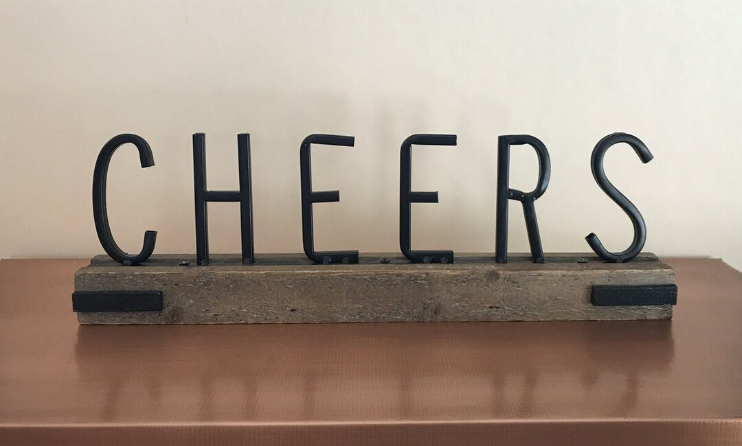 CHEERS Metal Sign Mounted on Wood Base - Etsy