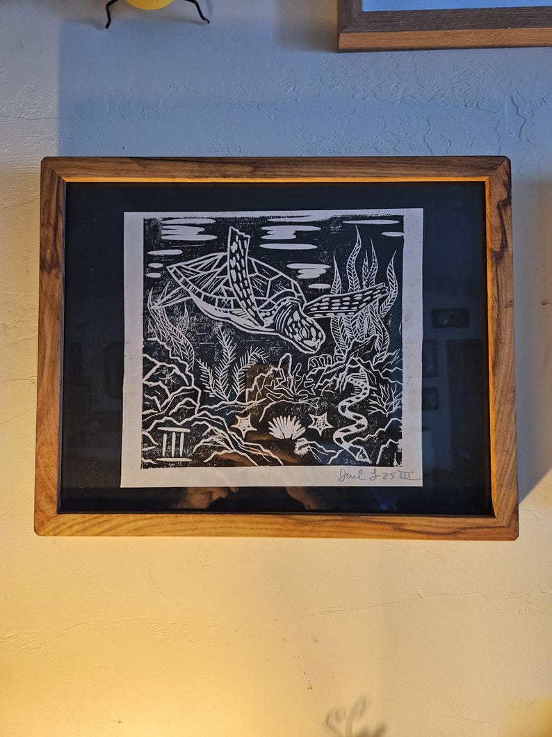 Sea Turtle Linocut Print - Etsy