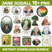 Jane Goodall Digital Clip Art Set- Color and Black Line COMBO- Instant ...