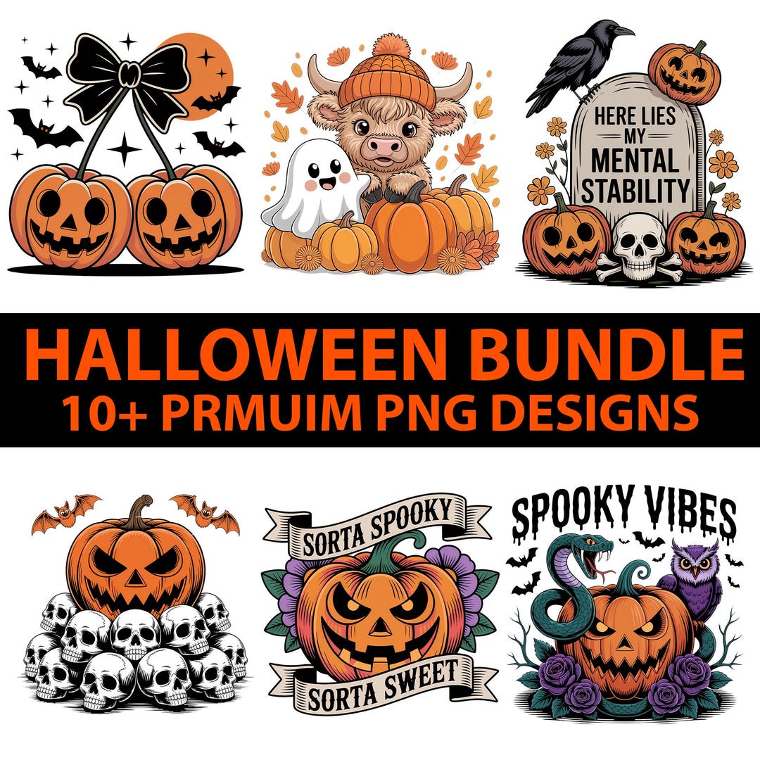 Halloween PNG Clipart Bundle: Spooky Pumpkin, Skull, Fall Animals ...