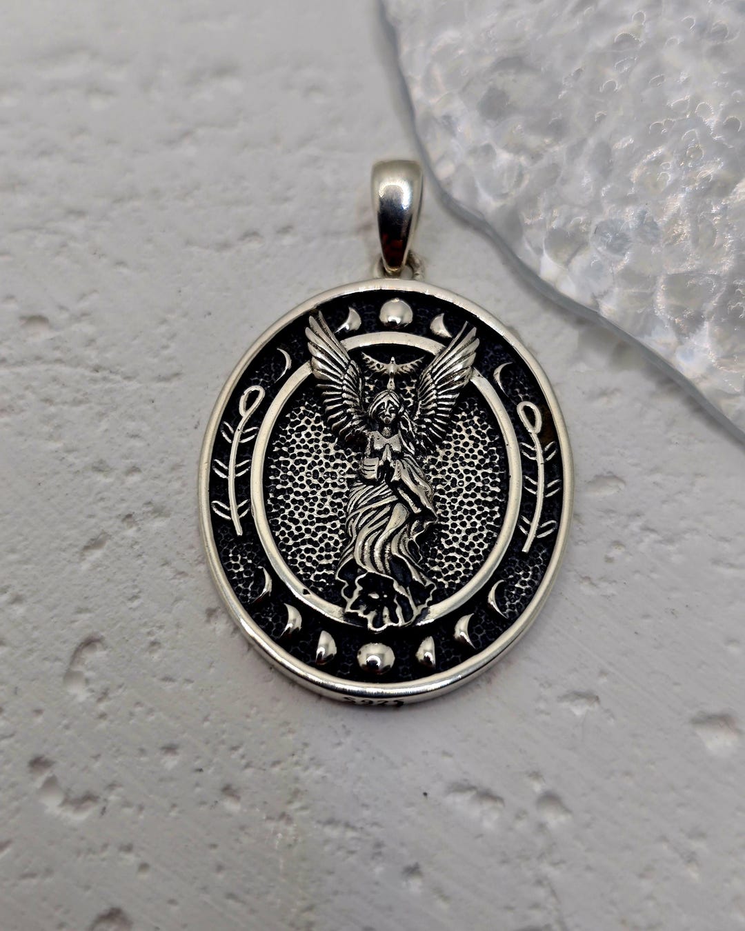 Archangel Amulet 925 Sterling Silver Double Sided Pendant With Runes ...