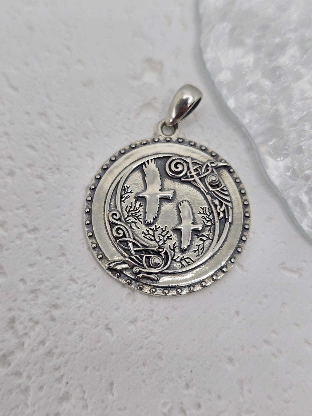 Viking Raven Pendant Norse Forest Medallion With Runic Border 925 ...